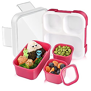 Genteen Leak-Proof Kids Lunch Box, Bento Box with 3 Removable Compartments, Toddler Lunch Box for Daycare, School, Ideal Portion Size for Ages 3 to 7 BPA-Free Dishwasher Safe-Green - Dark Pink