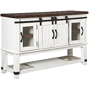 Signature Design by Ashley Valebeck Farmhouse Dining Room Server or Buffet, White & Brown