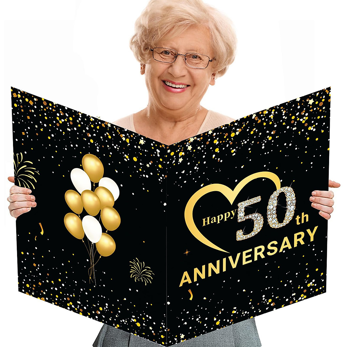 Jumbo 50th Anniversary Card with Envelope, Giant Anniversary Party Greeting Card, Extra Large Guest Book Message Greeting Cards,Big Anniversary Card for Women Men,Happy Anniversary Party Decorations