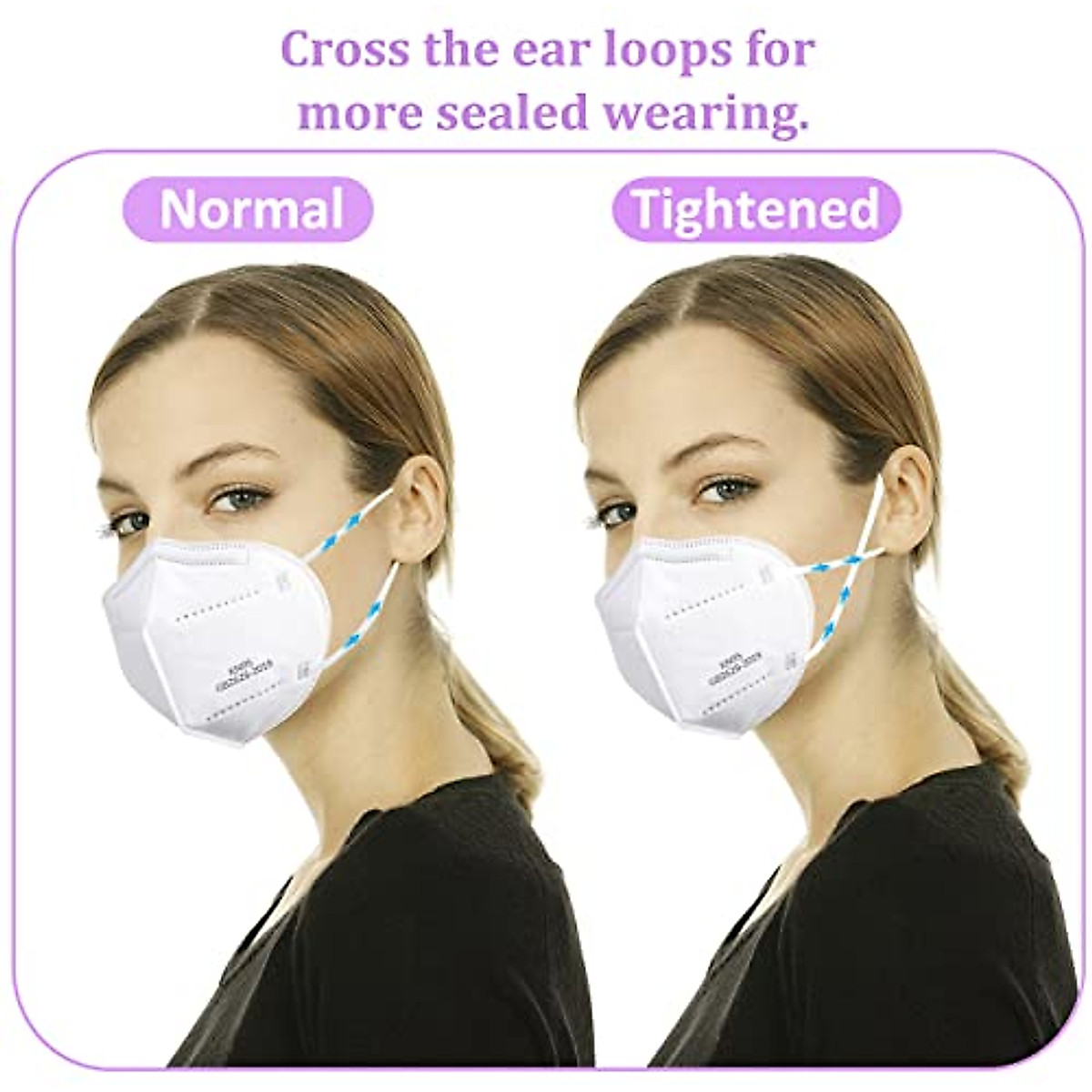 VERNASSA KN95 Face Mask 50 Pcs, 5-Ply Breathable KN95 Masks, Filter Efficiency≥95% Against PM2.5, Individually Wrapped, Disposable White Face Masks