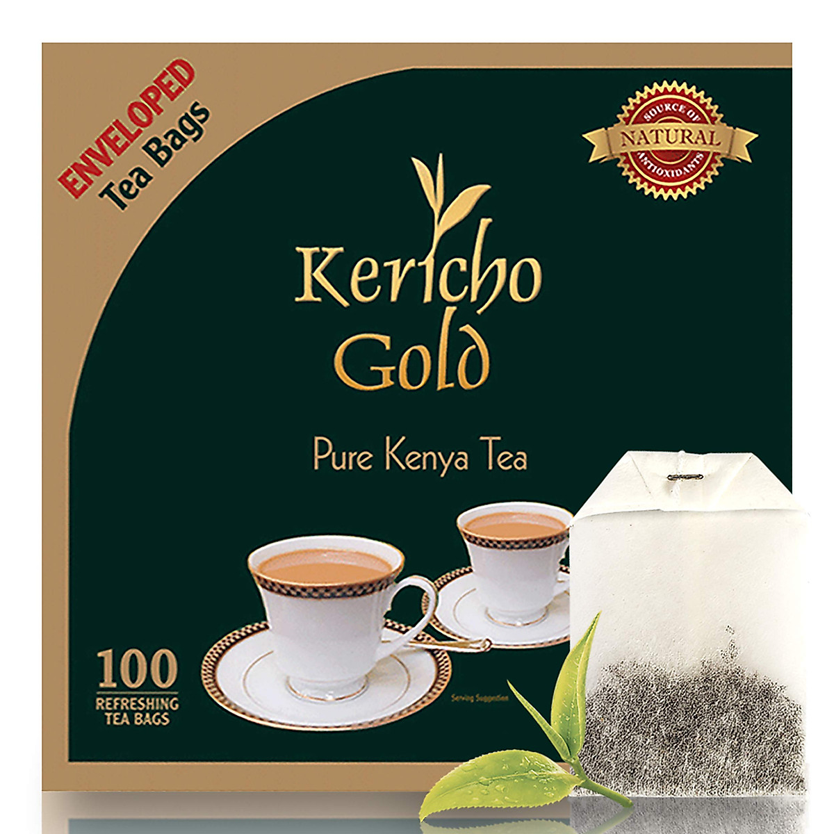 Kericho Gold Black Tea - Rich in Antioxidants - Orange Pekoe Tea - Kenya Origin - Unique Flavor --100 Envelopes Tea Bags (Pack of 1)