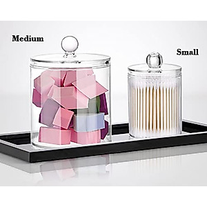 Qtip Holder Storage Organizer Set, 4 Pcs Clear Plastic Apothecary Jar with Lid, Bathroom Organizer Canister for Cotton Ball, Cotton Swab, Cotton Round Pads, Floss, Bath Bombs, Spa Salts, Powder Puffs