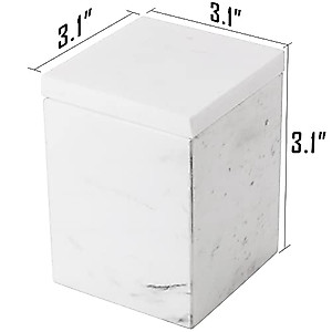 WORHE 100% Natural Marble Cotton Swab Ball Holder with Lid White Marble Canister for Qtips Jewelry Necklace Ring Earring Coffee Bean Canister Storage jar Gift Case (DLW201)