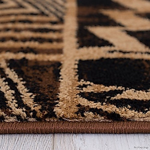 Allstar 4x5 Ivory and Mocha Cabin Rectangular Accent Rug with Espresso Wildlife Framed Forest Animal Collage Design (3' 9" x 5' 1")