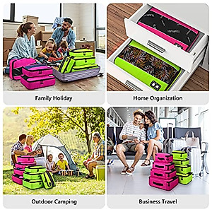 Travel Organizer,Mossio Set of 8 Slim Small Medium Large Luggage Cubes for Backpack (8 Set - Rose/Green)