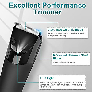 Groin Hair Trimmer for Men, 2 in 1 Body Hair Trimmer with LED Light Cordless Electric Razor for Balls- IPX7 Waterproof Wet/Dry Use No Pulls, No Cuts Body Grommer