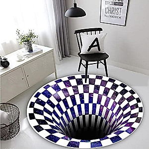 3D Vortex Area Rugs Blue Purple Galaxy Starry Optical Illusion Round Carpet Soft Floor Mat for Kids Living Room Bedroom Non-Slip 80x80cm