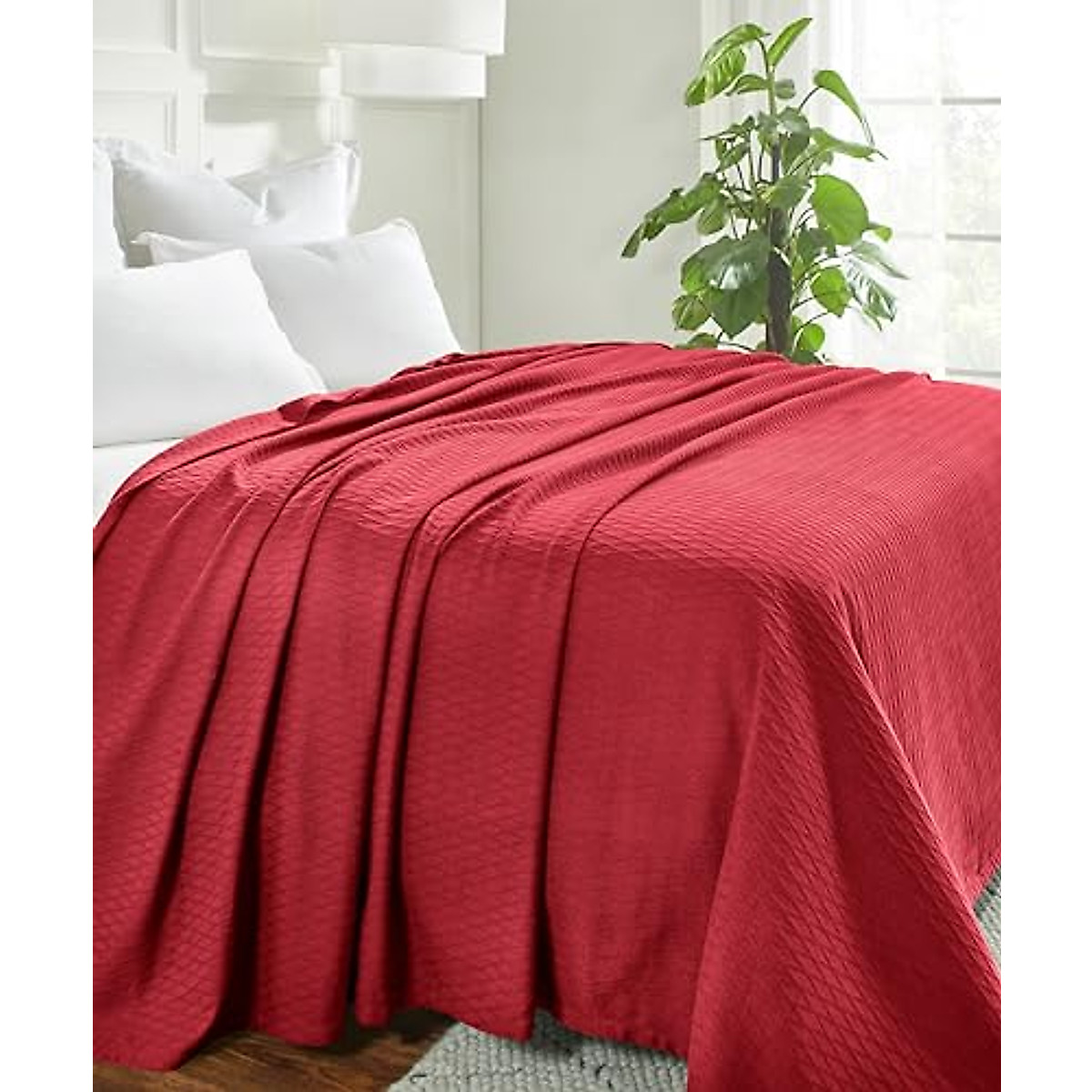 Superior Diamond Weave Blanket, 100% Cotton Cover for Home, Couch, Bed, Soft, Warm Blankets, Boho Aesthetic, Comfy, Cozy, and Cute Covers, Decorative Bedding Essentials, King, Burgundy