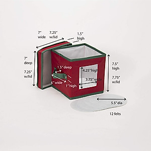 Household Essentials 530RED Holiday China Storage Chest with Lid and Handles | Storage Bin for Small Saucer Plates | Red Canvas with Green Trim