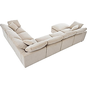 JURMALYN 129.3" Oversized Modular Sectional Sofa Couch for Living Room L U Shaped Sofa with Ottoman, Corner Convertible Sectional Couch for Home Office Spacious Space -Beige
