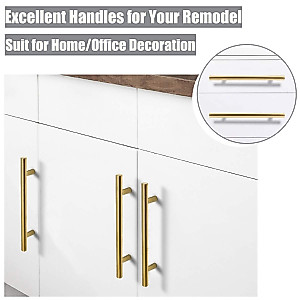 Probrico (10 Pack 6-3/10"(160mm) Hole Centers Cabinet Pulls Gold Dresser Drawer Euro Bar Pulls Golden Kitchen Cabinet Hardware T Bar Knobs Bathroom Handles