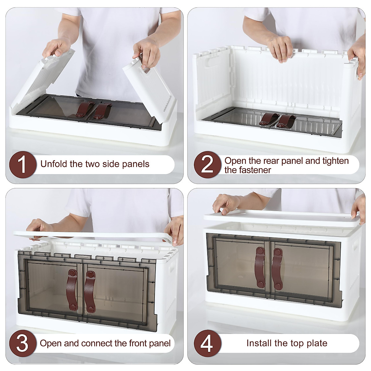 YSSOA Plastic Storage Bins with Lids, 50Gal-5 Tiers, White-Clear Brown Door