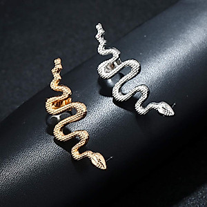 1 Pair/Set Gold Tone Punk Winding Snake Serpent Post Stud Ear Cilp Climber Ear Cuff Earring Jewelry (Gold)