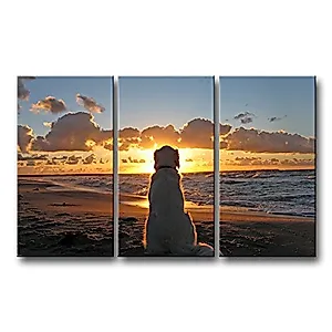 3 Piece Wall Art Painting Dog and Sunset Pictures Prints On Canvas Painting for Modern Home Decoration