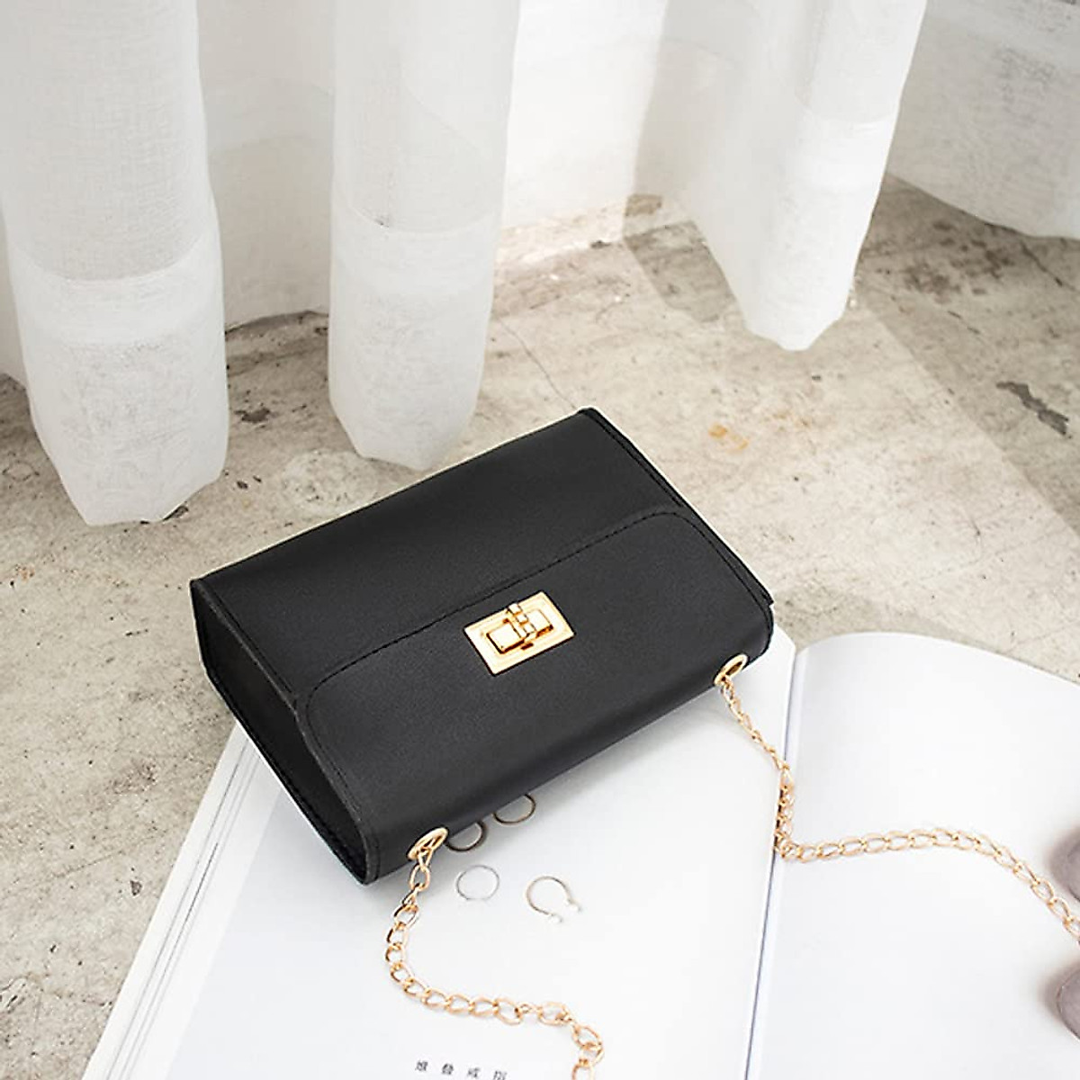 Women'S Crossbody Bag Chain PU Leather Shoulder Bag With Twist Lock Flap Casual Messenger Bags