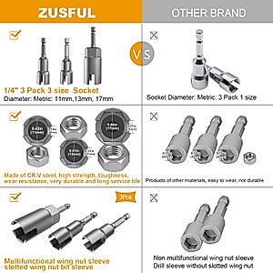 3 Pack 1/4" Hex Shank，Power Wing Nut Driver Set,Slot Wing nuts Drill Bit Socket Wrenches Tools Set, Drills Bits for Panel Nuts screws eye C hook bolt