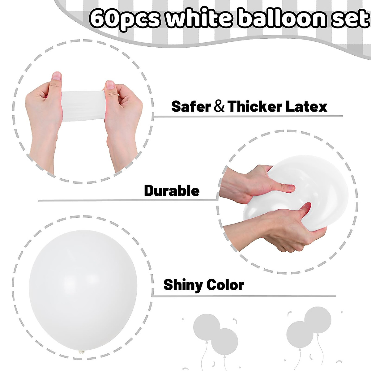 Jobkoo White Balloons 12 Inch, 60 PCS White Latex Balloons for Arch, Party Helium Balloons for White Party Decorations, Birthday Decorations for Bridal Baby Shower, Bachelorette Engagement Backdrop