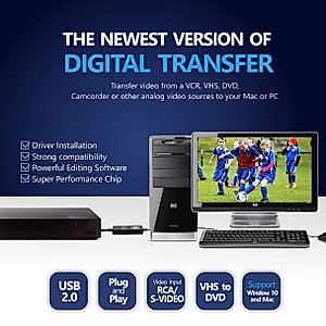 UCEC USB 2.0 Video Capture Device - Pro Version, VHS to Digital Converter, VHS to DVD Converter, Digitize Video for Mac, PC, Upgraded Version