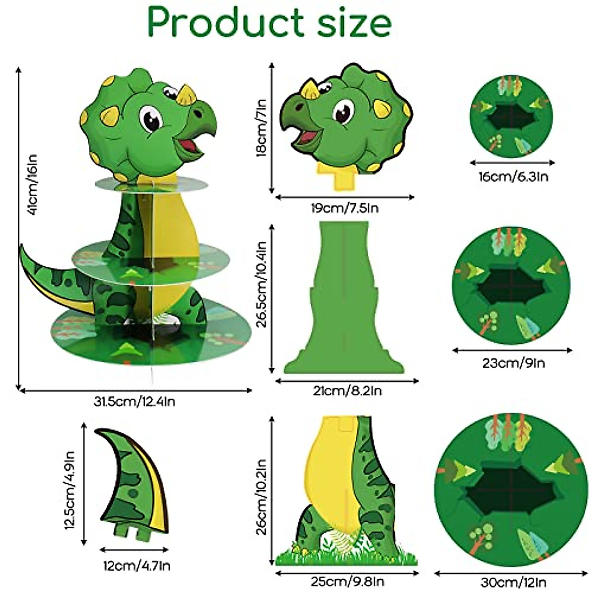 Dinosaur Cupcake Stand 3 Tier, Dinosaur Birthday Party Decorations for Kids Boys,Cute Dinosaur Triceratop Dessert Tower, Dinosaur Theme Party Supplies