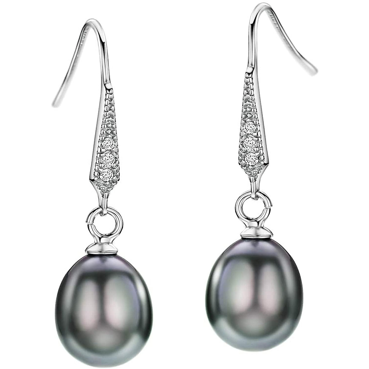 Black Freshwater Pearl Earrings Dangle Drop Earrings Sterling Silver Diamond Accented Fine Jewelry For Women