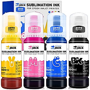 Printers Jack 4x100ml Sublimation Ink Auto Refill for Epson EcoTank Supertank Printers ET-2720 ET-4700 ET-2760 ET-3760 ET-4760 ET-2700 ET-2750 ET-4750 L3110 L3150 /Upgrade Version/Free ICC Printing