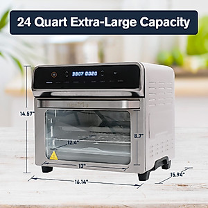 E-Macht Air Fryer Ovens Countertop, Convection Toaster Oven with 10 Cooking Functions, 6-Slice Toast &12-Inch Pizza Capacity, 6 Accessories Included, Auto Shut off, 24 Quart