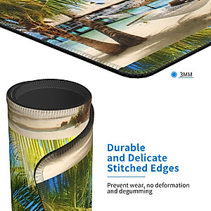 Tropical Beach Scenery Mouse Padwith Stitched Edges and Non-Slip Rubber Base for Laptop Computers Gaming Office or Home