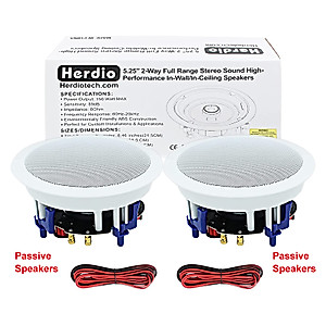 Herdio 5.25 Inch 300 Watts Ceiling Speakers Passive Wired, Premium Spring Loaded in Wall Speaker, for Home Theater Living Room Office(2 Speakers)