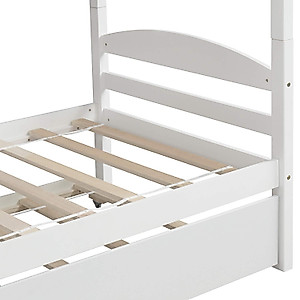 Harper & Bright Designs Quad Bunk Bed with Trundle, L Shaped Bunk Bed for 4 Kids, Wooden Twin Bunk Bed Frame for Kids Teens Adults - White