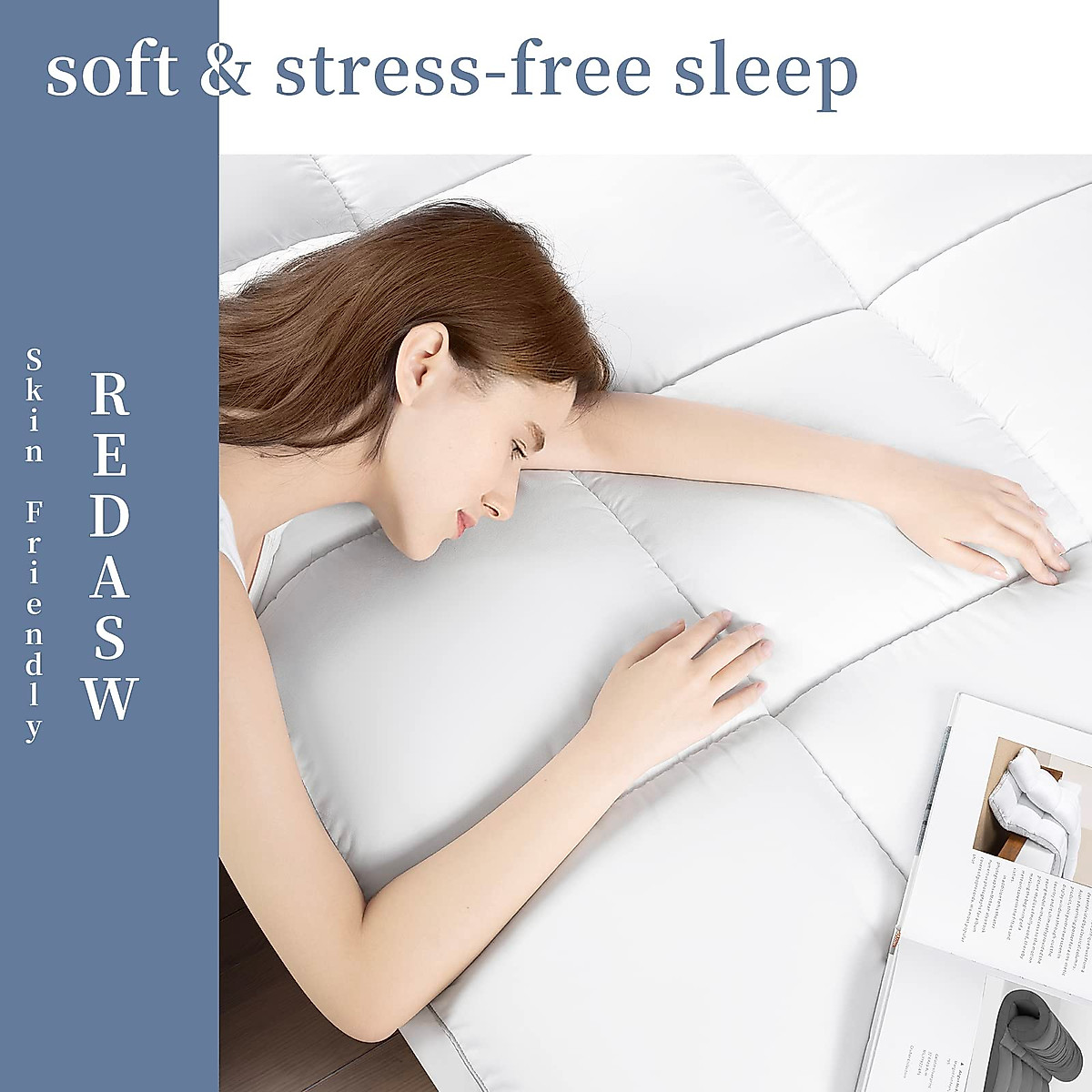 REDASW Mattress Pad Queen Size,Extra Thick Cooling Mattress Cover,Mattress Topper with 8-21" Deep Pocket,Mattress Pad Cover Cotton Top,White, 60x80 Inches