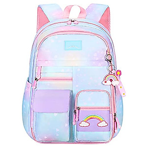 Lmeison Backpack for Girls School Backpacks for Girl Cute Bookbag Kawaii Kids School Bag Blue Rainbow Back Pack for Elementary School Middle School Teen Backpacks Casual Daypack for Travel