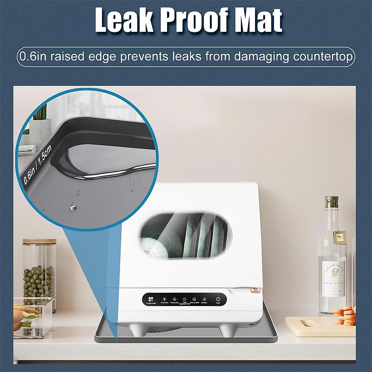 Dishwasher Drain Pan Mat, Portable Dishwasher Silicone Mat with Raised Edge, Small Dishwashers Drip Pan Dishwashers Tray for Leaks, Non-Slip Waterproof Protector Pad, 23.6''x23.6''