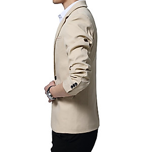 DAVID.ANN Men's Casual Blazer Jacket Slim Fit Sport Coats Lightweight One Button Suit Jacket,#1 Khaki,Small