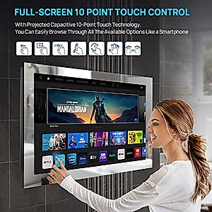 【H2 Chip Android 11.0 System & 500 cd/㎡ High-Brightness 2023 Model】Haocrown 21.5-Inch Touchscreen Bathroom TV IP66 Waterproof Smart Mirror TV 1080P LED TV Built-in ATSC Tuner Wi-Fi Bluetooth(8GB+64GB)