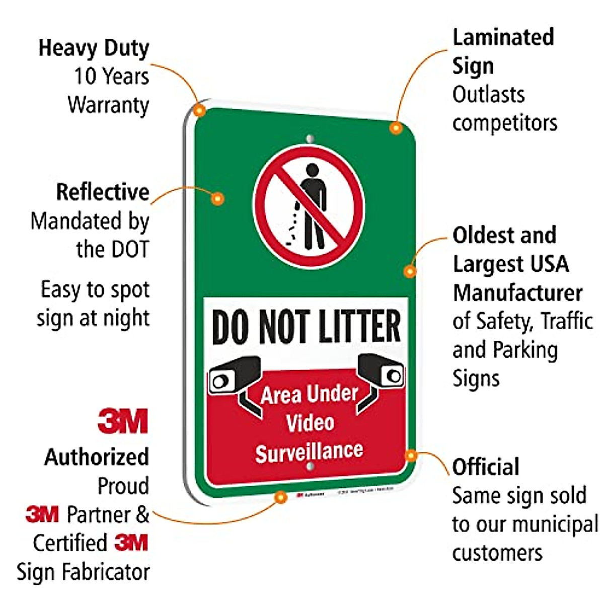 SmartSign 18 x 12 inch “Do Not Litter - Area Under Video Surveillance” Metal Sign, 63 mil Aluminum, 3M Laminated Engineer Grade Reflective Material, Multicolor
