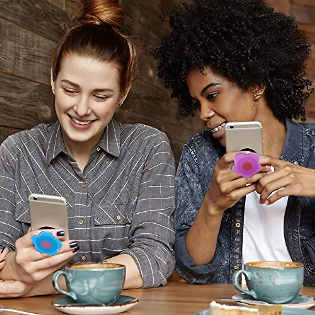 Weewooday 6 Pieces Flower Phone Back Grips Colorful Flower Finger Phone Stand Foldable Finger Holder Cute Cellphone Grip for Most Smartphones and Tablets, 6 Colors