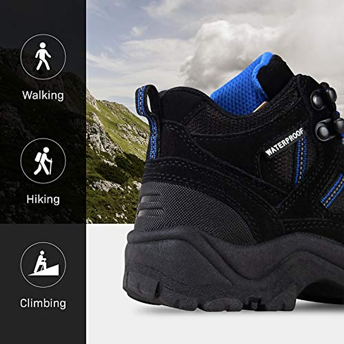 Nord Trail Mt. Hunter Kids Hiking Boots - Black & Royal Blue Suede Shoe - 1