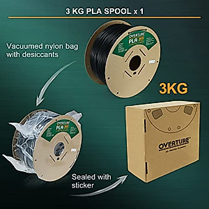 OVERTURE PLA Filament 1.75mm PLA 3D Printer Filament, 3kg Cardboard Spool (6.6lbs), Dimensional Accuracy +/- 0.03mm, Fit Most FDM Printer(Black 3KG-1 Pack)