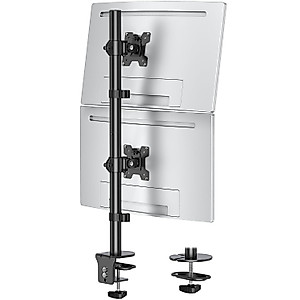 MOUNTUP Dual Monitor Stand, Vertical Monitor Mount for 2 Max 32 inch Stack Screen Monitors, Height Adjustable, Swivel, Tilt Monitor Desk Mount with C Clamp Grommet Base, MU3004