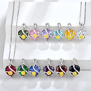 STARNNY Infinity Sunflower Birthstone Necklace for Women Sterling Silver Heart Necklace Jewelry for Women Aquamarine
