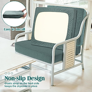 Newwiee 8 Patio Stretch Sofa Cushion Covers Outdoor Cushion Covers Replacement Couch Slipcovers Sofa Seat Cover Soft Chair Cover Furniture Protector for Pet (Dark Green)