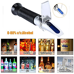 Abuycs High Proof Alcohol Refractometer, ATC Alcohol Refractometer with 0-80% Alcohol Measurement Range for Liquor and Spirits. High Accuracy ±1% Alcohol Refractometer for Whiskey, Brandy, Vodka, etc.