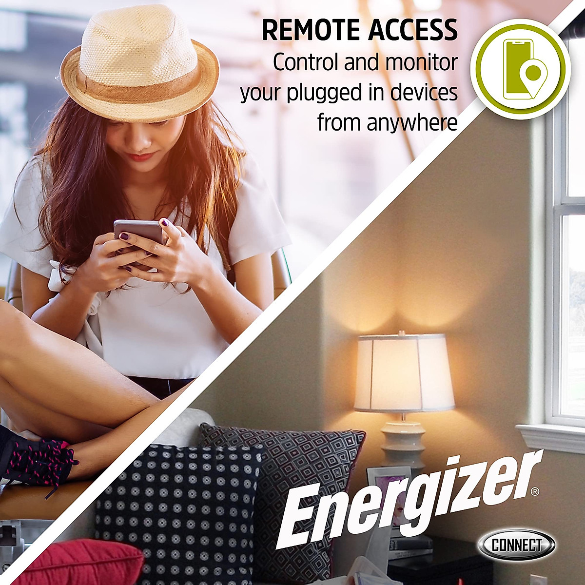 Energizer Connect 6 Outlet Smart Surge Protector, 1,200 Joules, Remote Access/Custom Schedules, Compatible with Alexa/Siri/Google Assistant, Low Profile Angled Plug with 3ft Cord, Connect to Your Wi-Fi