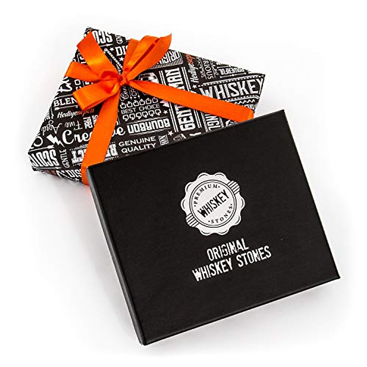 Premium Whiskey Stones Gift Set with 12 Pcs Stones and Bag. Whiskey, Bourbon, Cognac, Scotch,Gin, Wine Beverage. Marble Reusable Ice Cubes. Birthday Gift for Whiskey Lovers.… (Dark Grey)