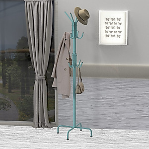 Simple Houseware Standing Coat and Hat Hanger Organizer Rack, 12 Hooks Turquoise