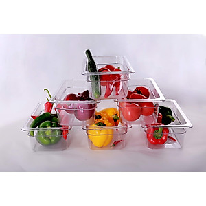 Hakka 1/3 Size Polycarbonate Food Pans,2.5"Deep Clear Steel Steam Table Pans Commercial Gastronorm Catering Food Containers for Restaurant, Hotel, Buffet,Party - Pack of 6