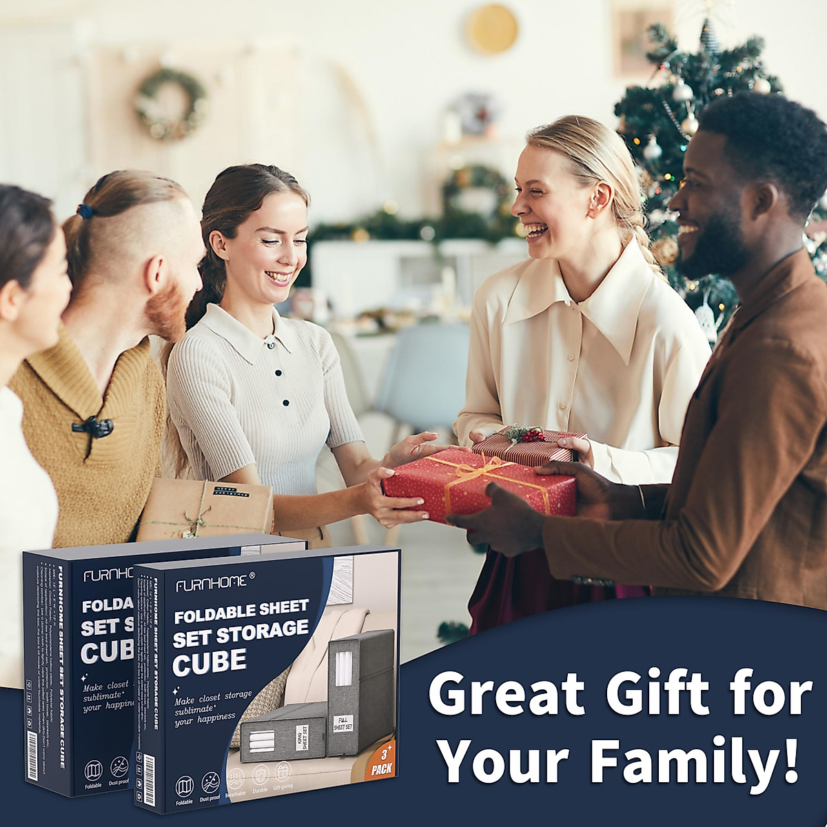 Furnhome 3 Pack Bed Sheet Storage,2024 Sheet Organizer for King/Queen/Full/Twin, Foldable Sheet Set Organizer, Sheet Storage Cube for Bedding Sheets, Duvet Covers and Pillowcases