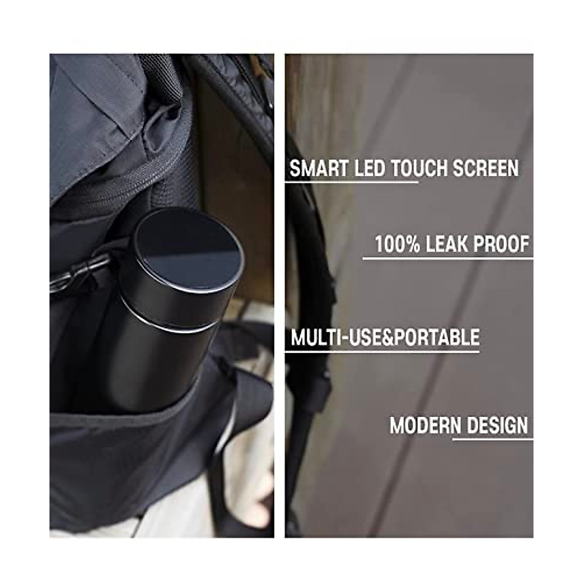 Thermos 2023 latest smart bottle LED display on lid. Smart Coffee bottle, Tea Infuser Bottle, Sports Water Bottle, Double Wall Vacuum Insulated Water Bottle, Stay Hot or Cold for 24 Hours (Black)