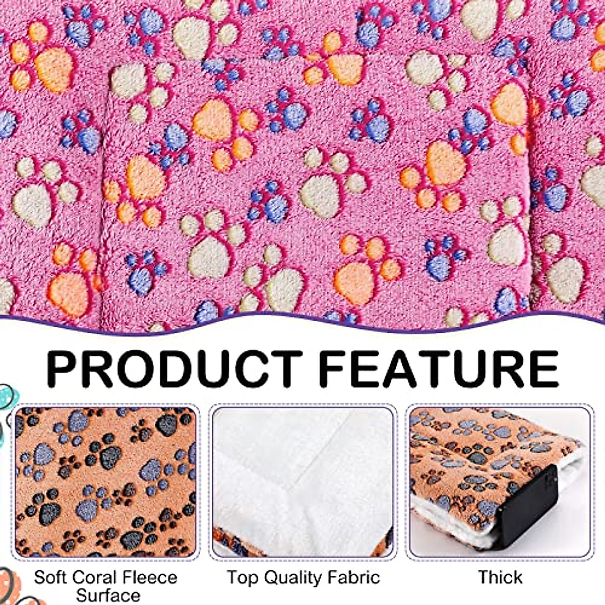 Haull 4 Pcs Waterproof Guinea Pig Bedding Winter Guinea Pig Plush Cage Liners Soft Dog Cat Bed Mat Reversible Cozy Animal Pee Pad Hamster Bed Mat Washable for Bunny (Paw,13 x 18.5 Inch)