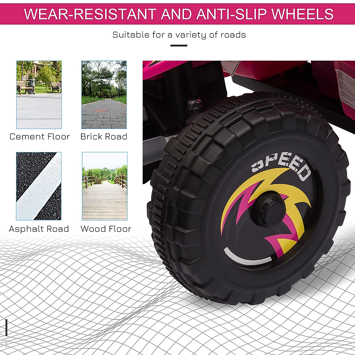 Aosom 6V Kids ATV 4-Wheeler Ride on Car, Electric Motorized Quad Battery Powered Vehicle with Forward/Reverse Switch for 18-36 Months Old Toddlers, Pink